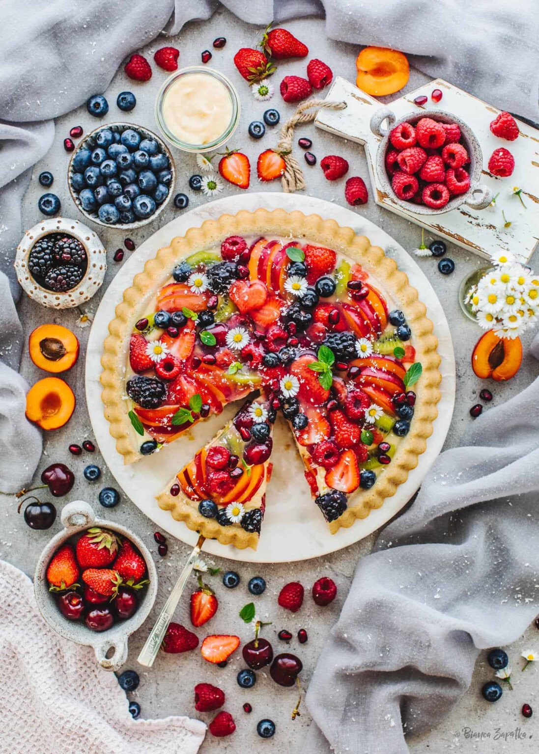 Obstkuchen mit Pudding und Beeren - Vegan - Bianca Zapatka | Rezepte